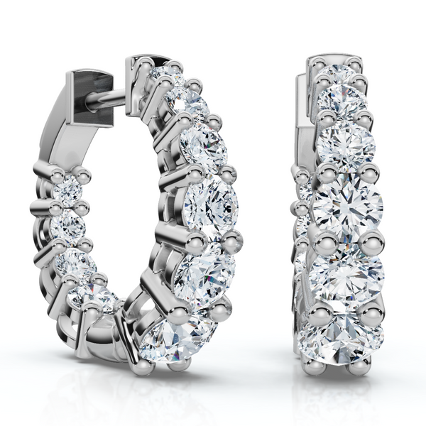 2Ct Graduated Round Diamond Hoops 14k Gold 5/8" Tall EF/VS – Bliss Diamond